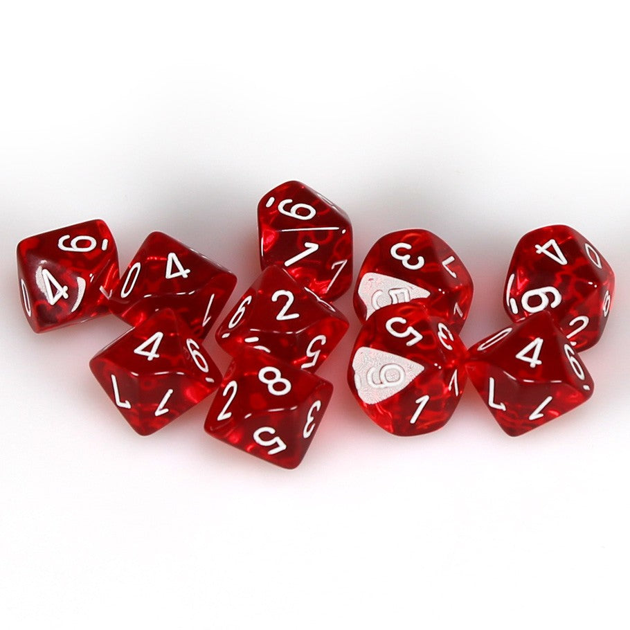 Over the Brick – Chessex Red Translucent d10 - Set of 10