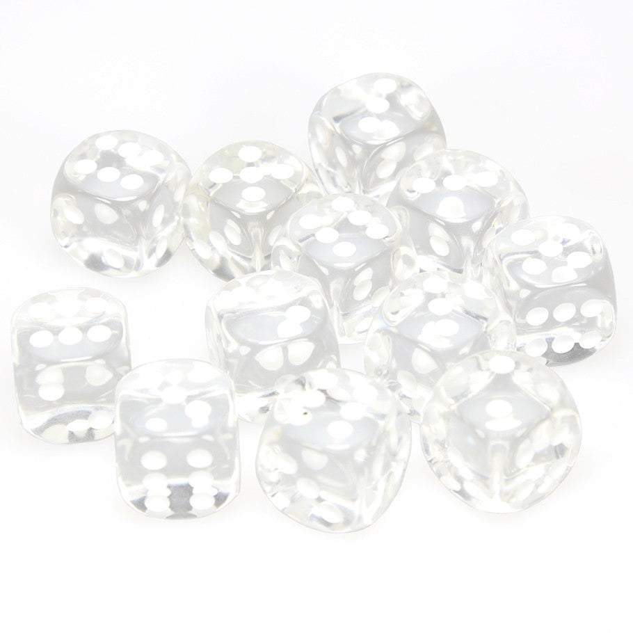 Over the Brick – Chessex Clear Translucent 16 mm with White Numbers D6 ...