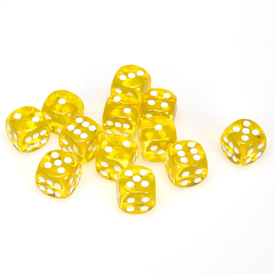 Over the Brick – Chessex Yellow Translucent 16 mm with White Numbers D6 ...
