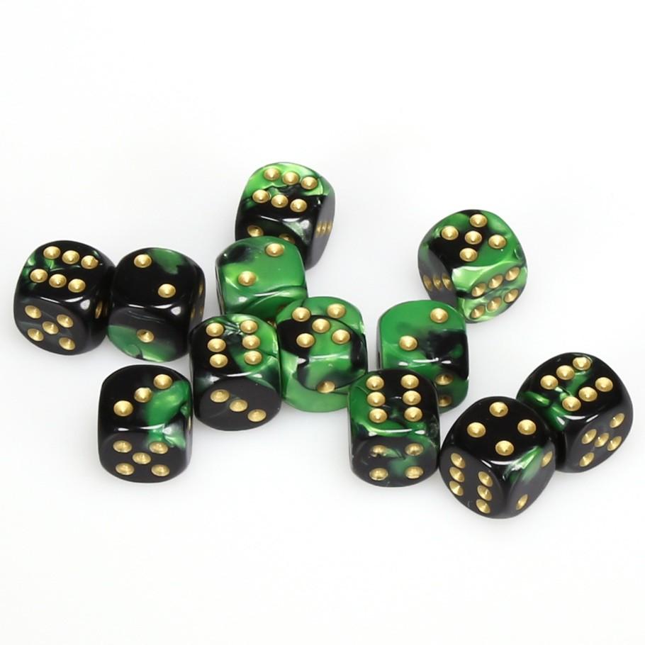 Over the Brick – Chessex Gemini™ Black-Green with Gold Numbers 16 mm ...