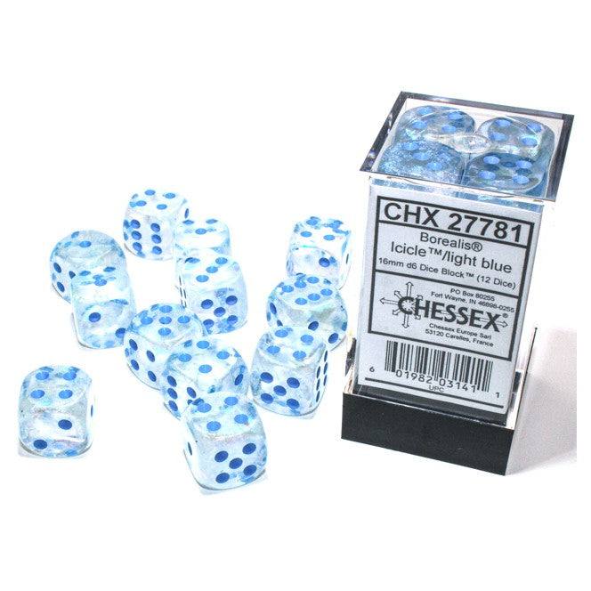 Over the Brick – Chessex Borealis™ Icicle with Light Blue Numbers 16 mm ...